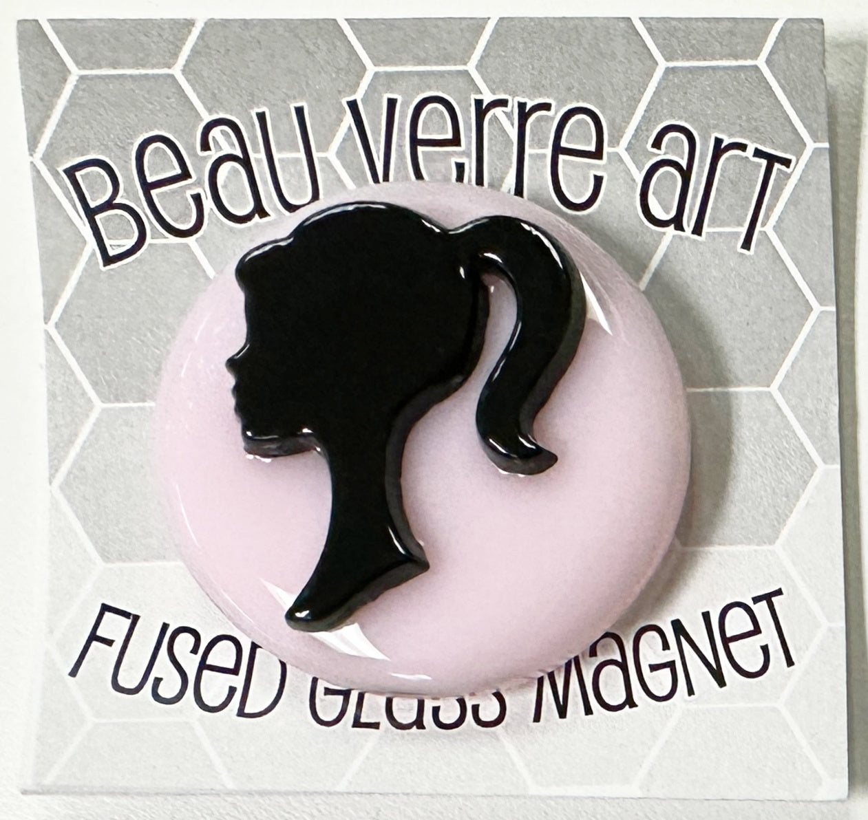 Barbie Silhouette Fused Glass Magnet, Black on Pink – The Needle Bug